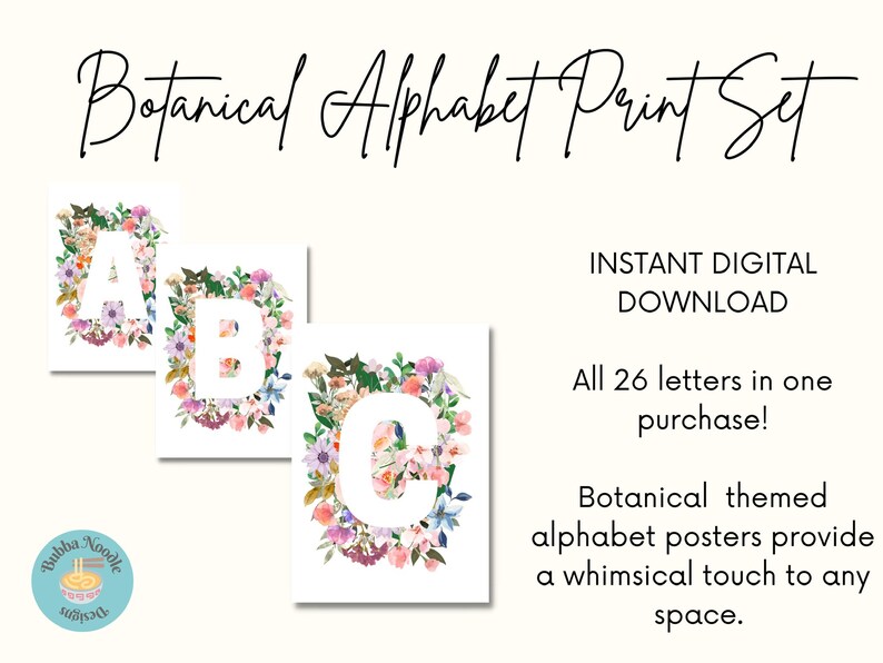 Botanical Letters Alphabet Poster Whimsical Wall Art - Etsy