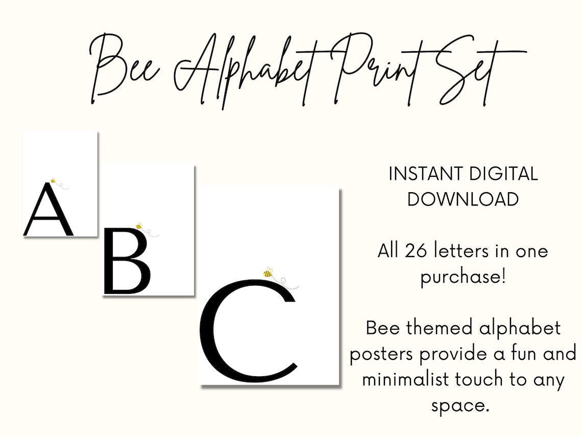 Bee Letters - Alphabet Poster - Typography Print - Printable Wall Art ...