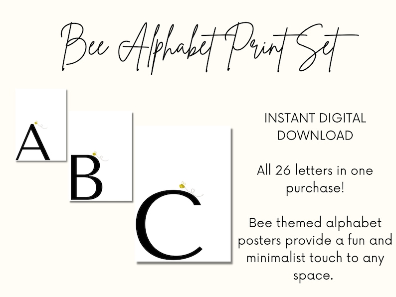 Bee Letters - Alphabet Poster - Typography Print - Printable Wall Art ...