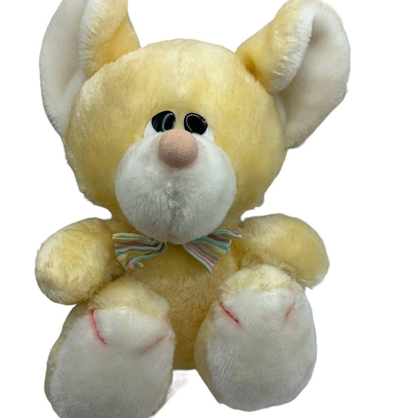 Dakin Vintage 1984 Yellow Plush Stuffed Mouse Stripe Bow Sitting 10 ...