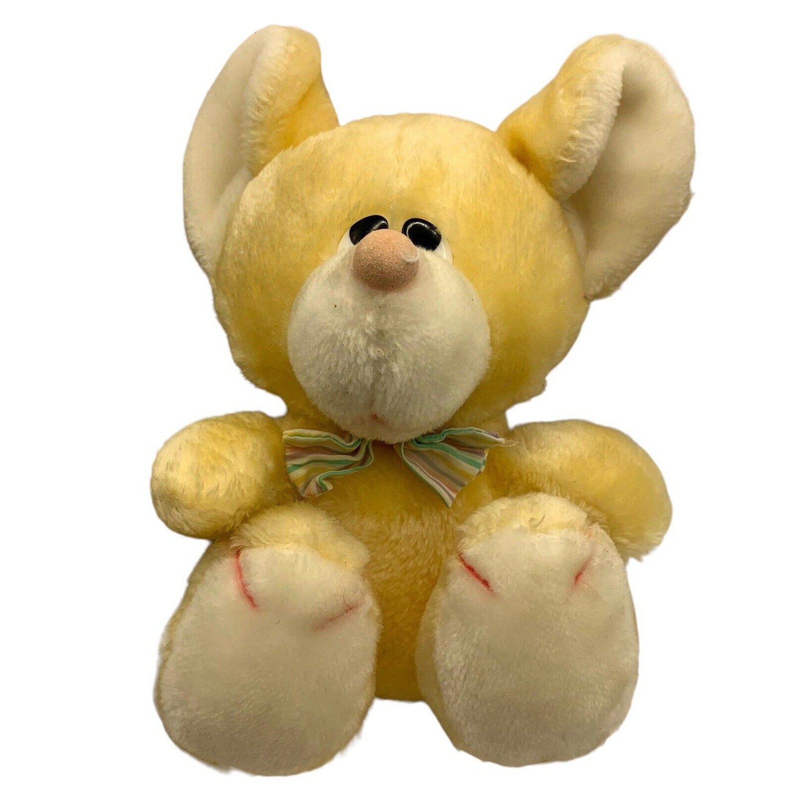 Dakin Vintage 1984 Yellow Plush Stuffed Mouse Stripe Bow Sitting 10 ...