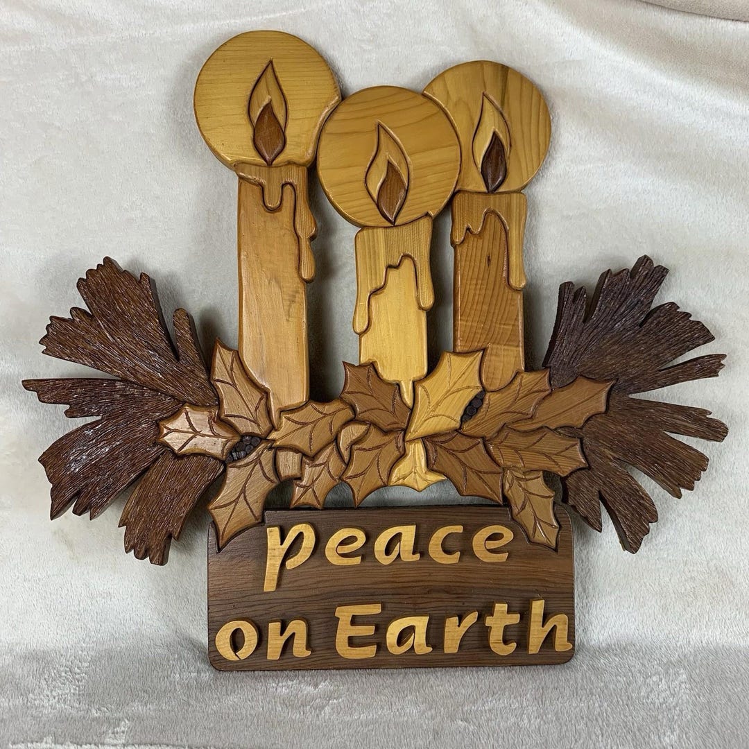 Vintage Handcrafted Wood Intarsia Wall Hanging Scroll Saw Art Christmas ...