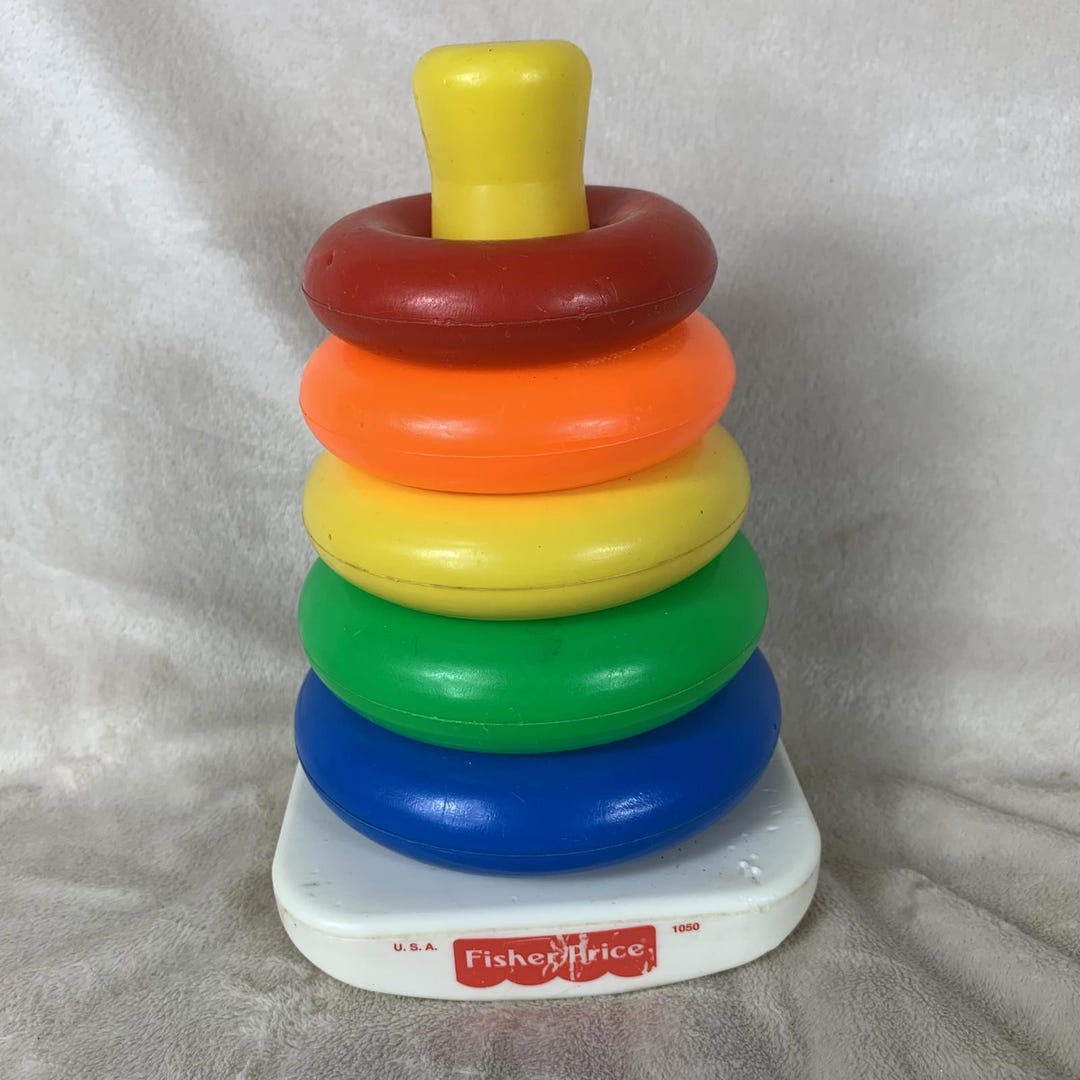 Vintage Fisher-price Ring Stacking Toy Colorful Learning Activity Rock ...