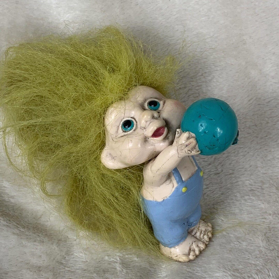 Vtg Troll Figurine Magic Trolls Boy Blue Ball Yellow Hair Applause ...