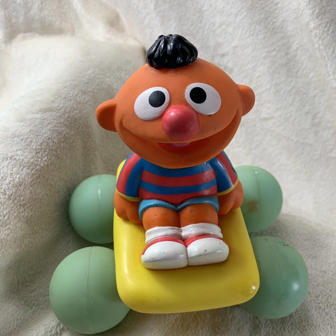 Vintage Sesame Street Baby Ernie Softy on Wheels Illco Plastic Baby Toy ...