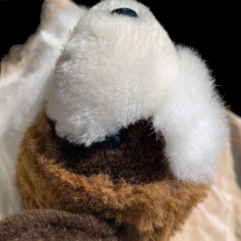 Vintage Brown Black White Puppy Dog Hand Puppet Soft Plush Stuffed 14 ...