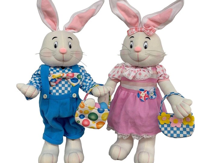 Vintage Easter Bunny Twins Plush Greeters Boy & Girl Set 24" Tall ...