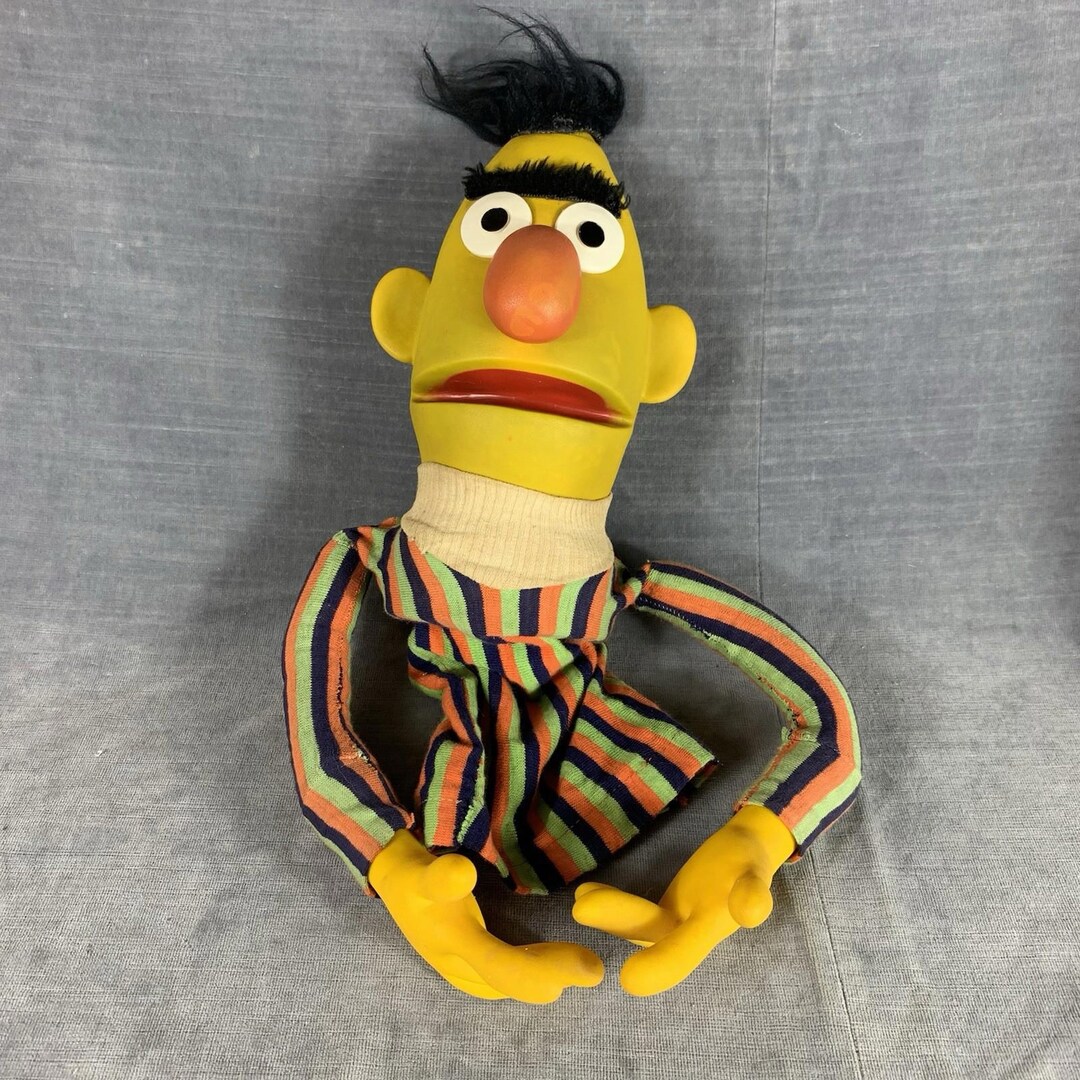 Vintage 1970s Sesame Street Bert Hand Puppet Muppets Hard Plastic Head ...