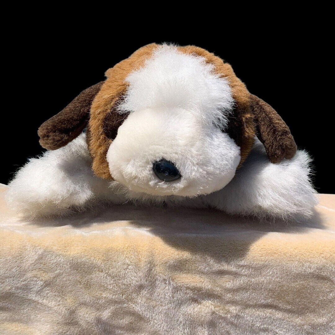 Vintage Brown Black White Puppy Dog Hand Puppet Soft Plush Stuffed 14 ...