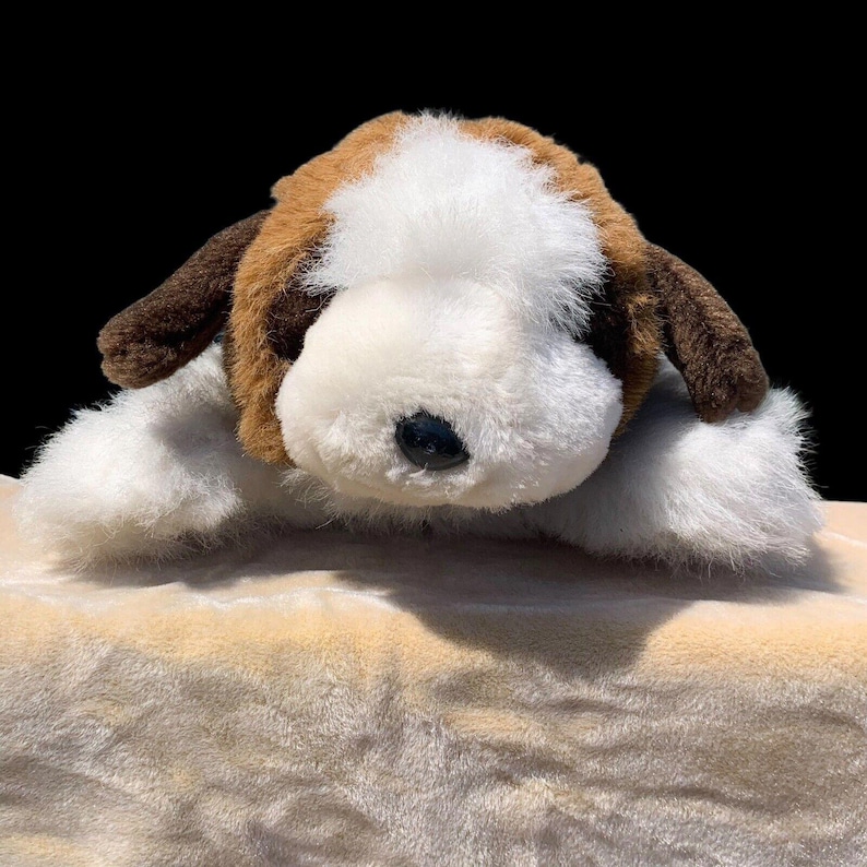 Vintage Brown Black White Puppy Dog Hand Puppet Soft Plush Stuffed 14 ...