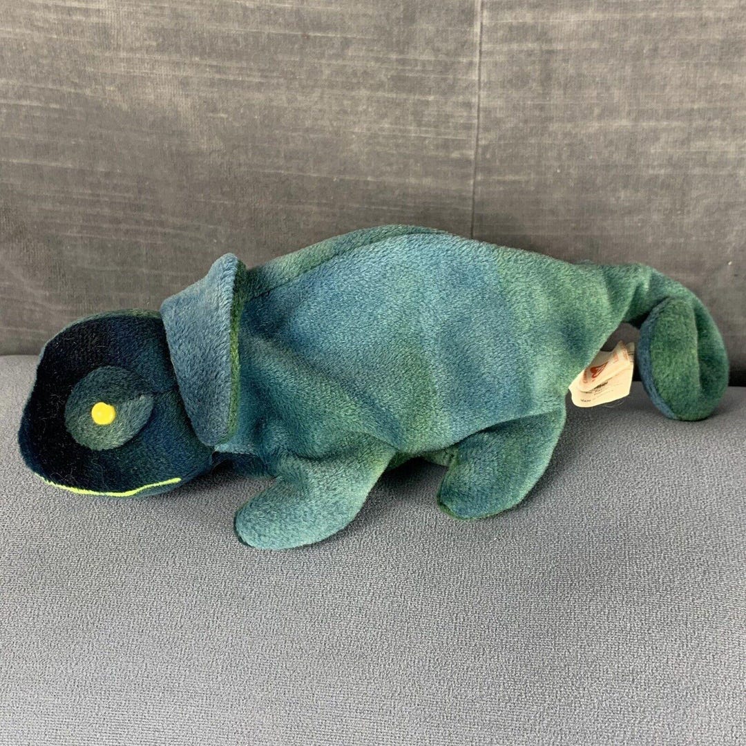 Ty Beanie Baby Rainbow the Blue Chameleon Retired Stuffed Plush Lizard ...