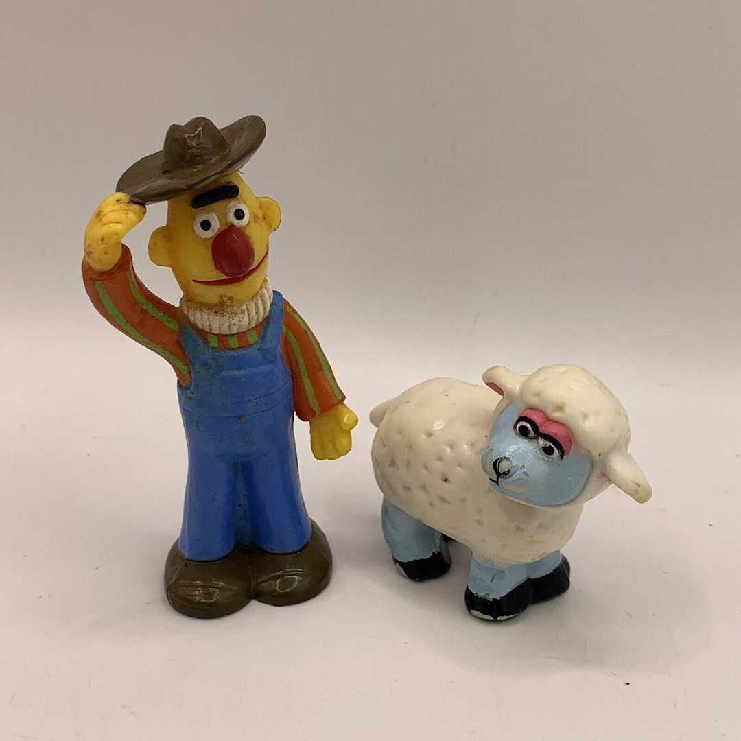 Vintage Sesame Street Farm Sheep Lamb Farmer Bert PVC Mini Figure Cake ...
