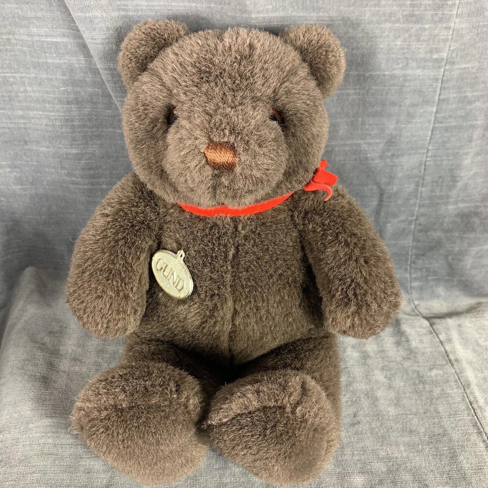 Gund Bears 1989 Brown Teddy Bear Red Bow 9” Sitting Read More Sun ...