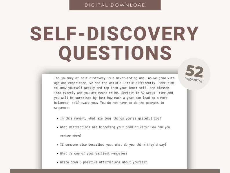 Self-discovery Questions for Personal Growth, Printable Journal Prompts ...