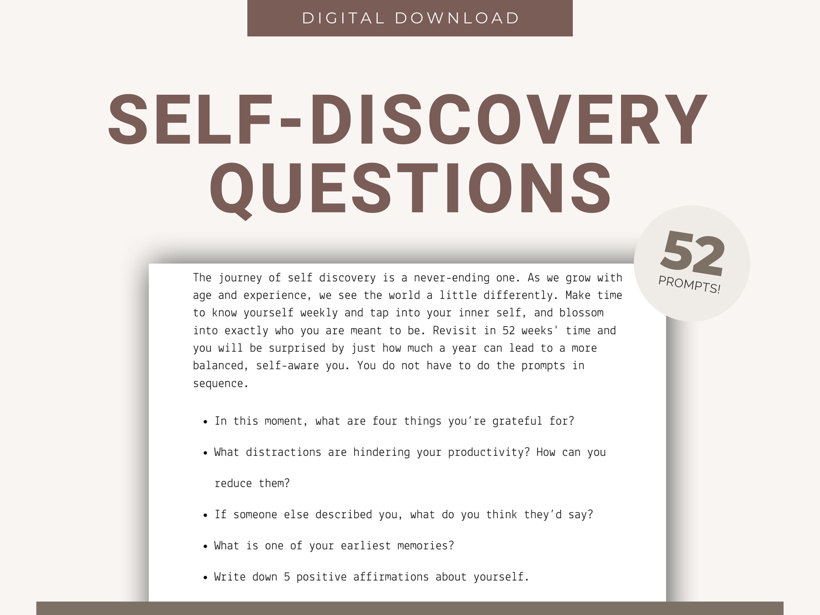 Self-discovery Questions for Personal Growth, Printable Journal Prompts ...