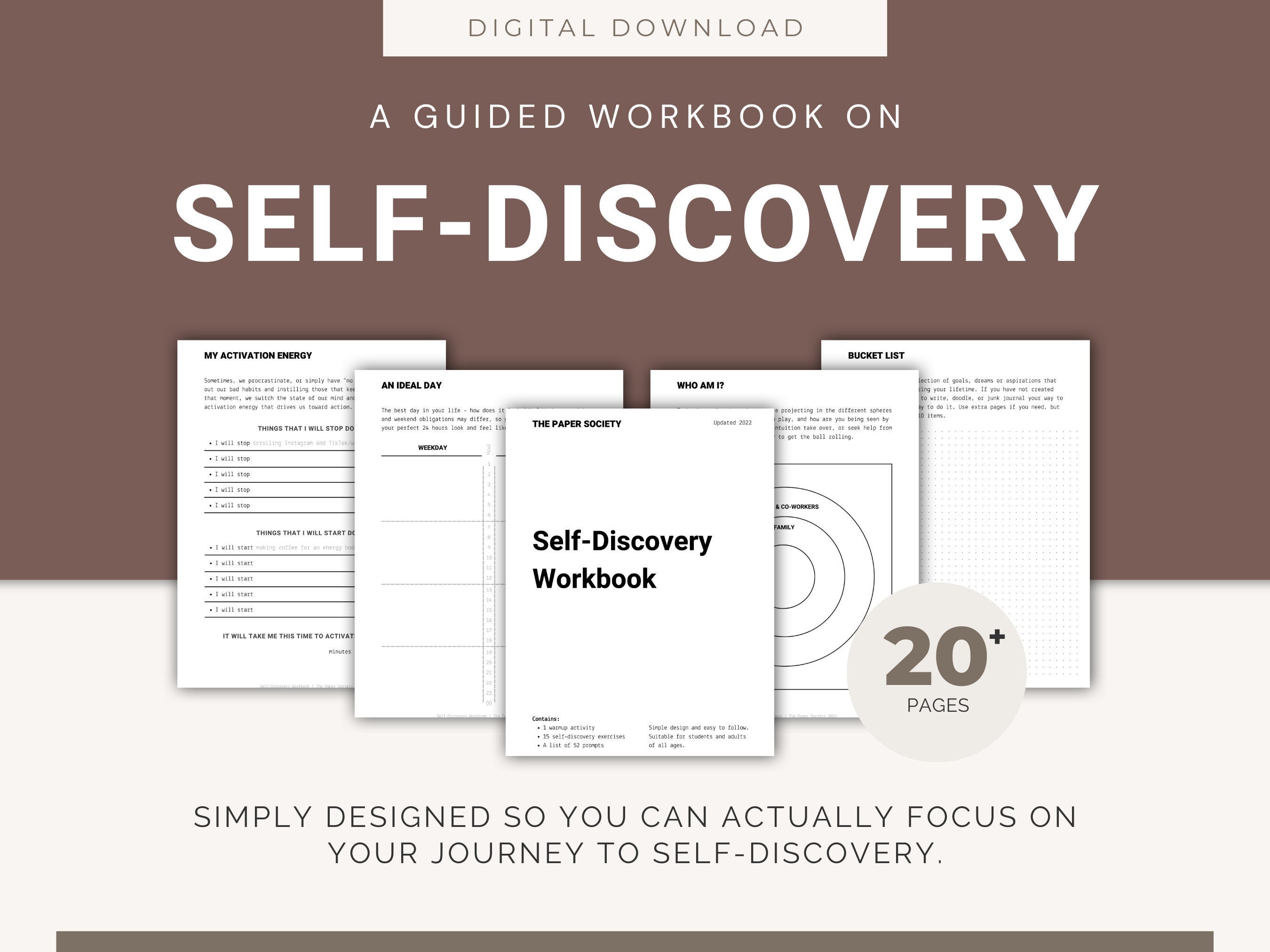 Self-discovery Workbook PDF Printable, Self Care Planner, Daily Weekly ...