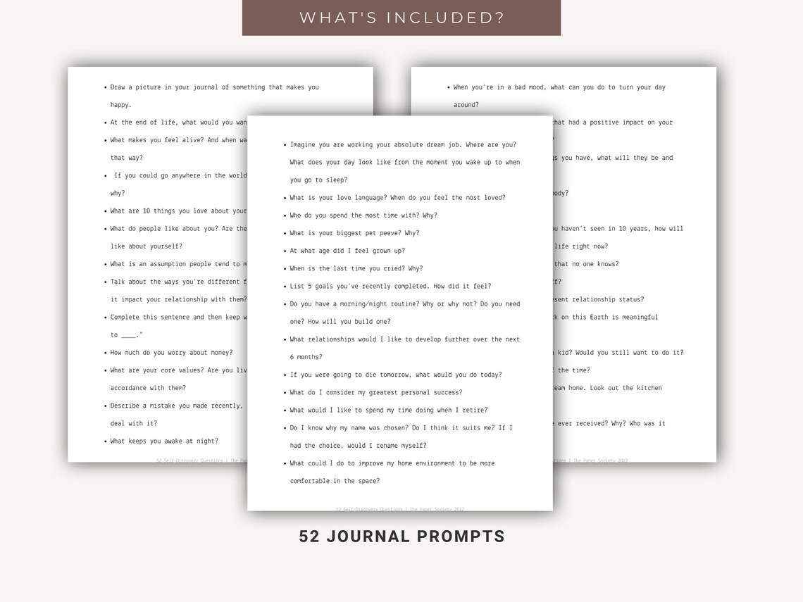 Self-discovery Questions for Personal Growth, Printable Journal Prompts ...