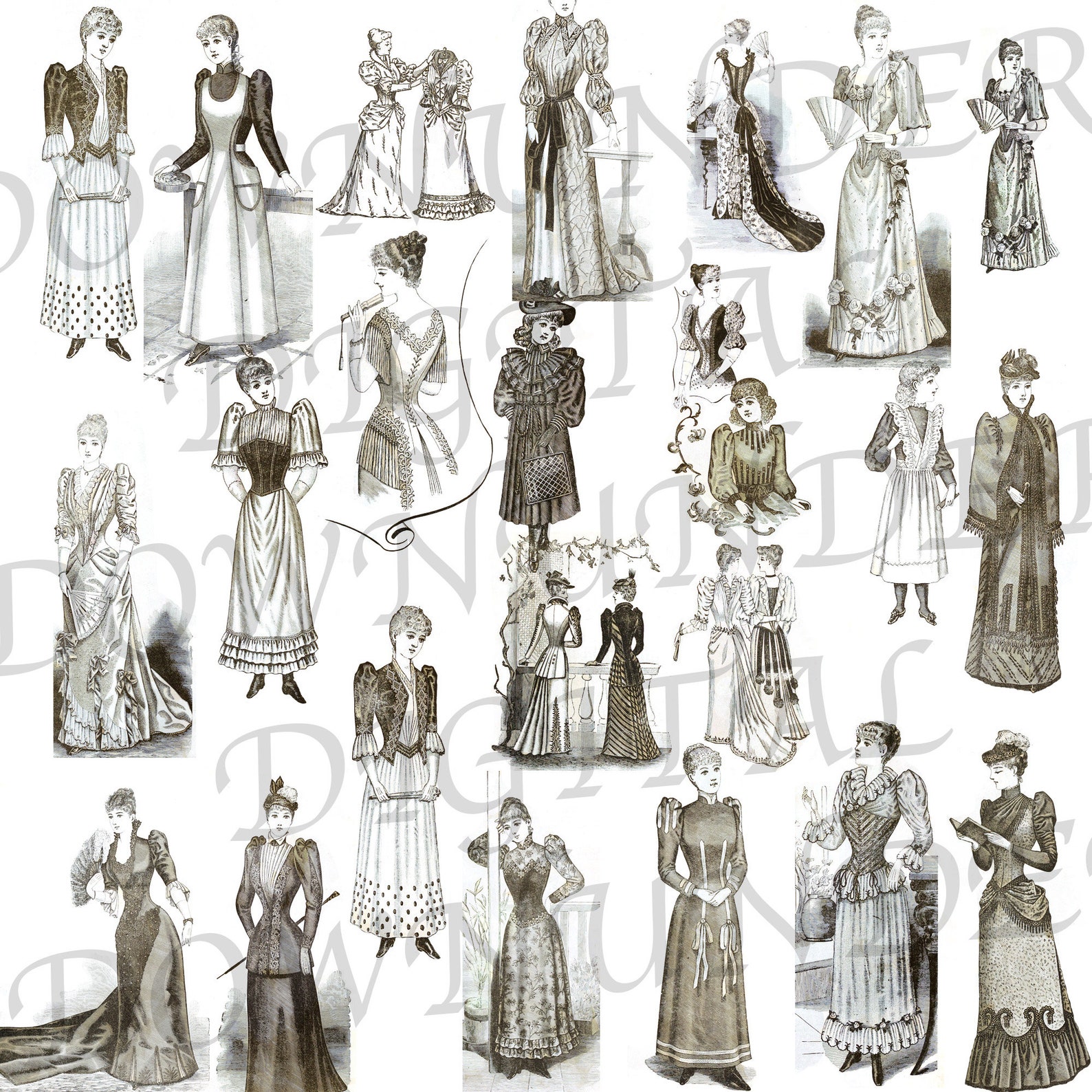 Vintage Antique Fashion Ladies 1800s PNG Scrapbook Ephemera Junk Journal Clipart Instant Digital ...