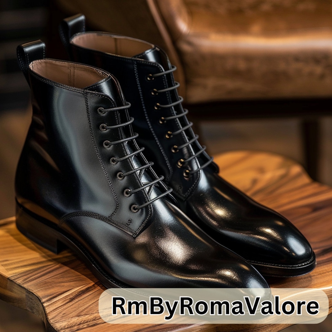 Black Leather Boots / Lace - up Boots for Mens / 3" Inch Height ...