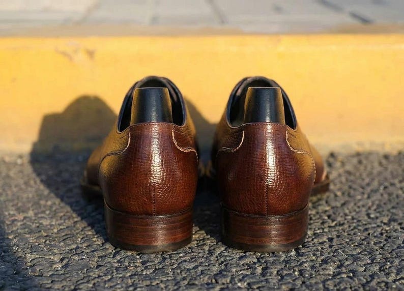 Handmade Brown Apron Toe Derby Shoes for Men | Luxury Pebbled Leather ...