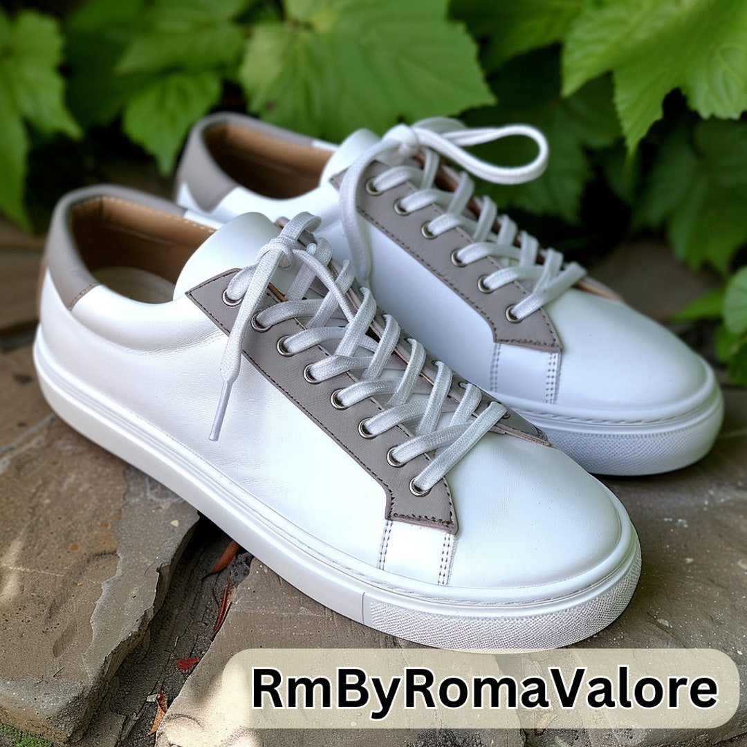 Handmade Italian Leather Sneakers: White & Gray Height Increasing Shoes ...