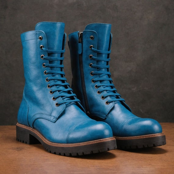 Buy Natural Blue Italian Leather Orella Lace up Boots for Buy Natural Blue Italian Leather Orella Lace up Boots for