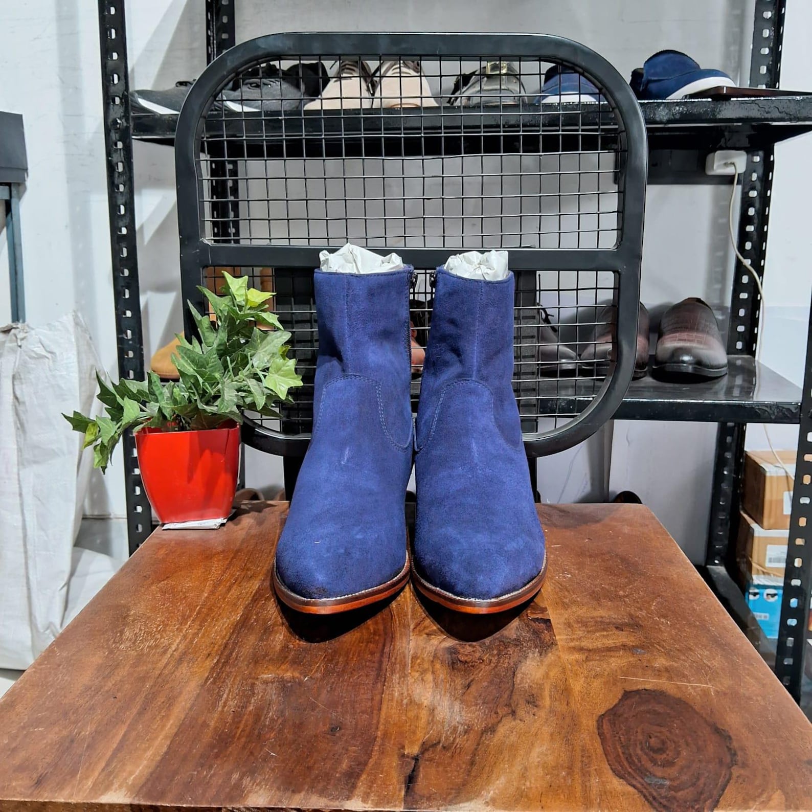Men's Handmade Blue Suede Chelsea Boots With Wooden Sole - Etsy
