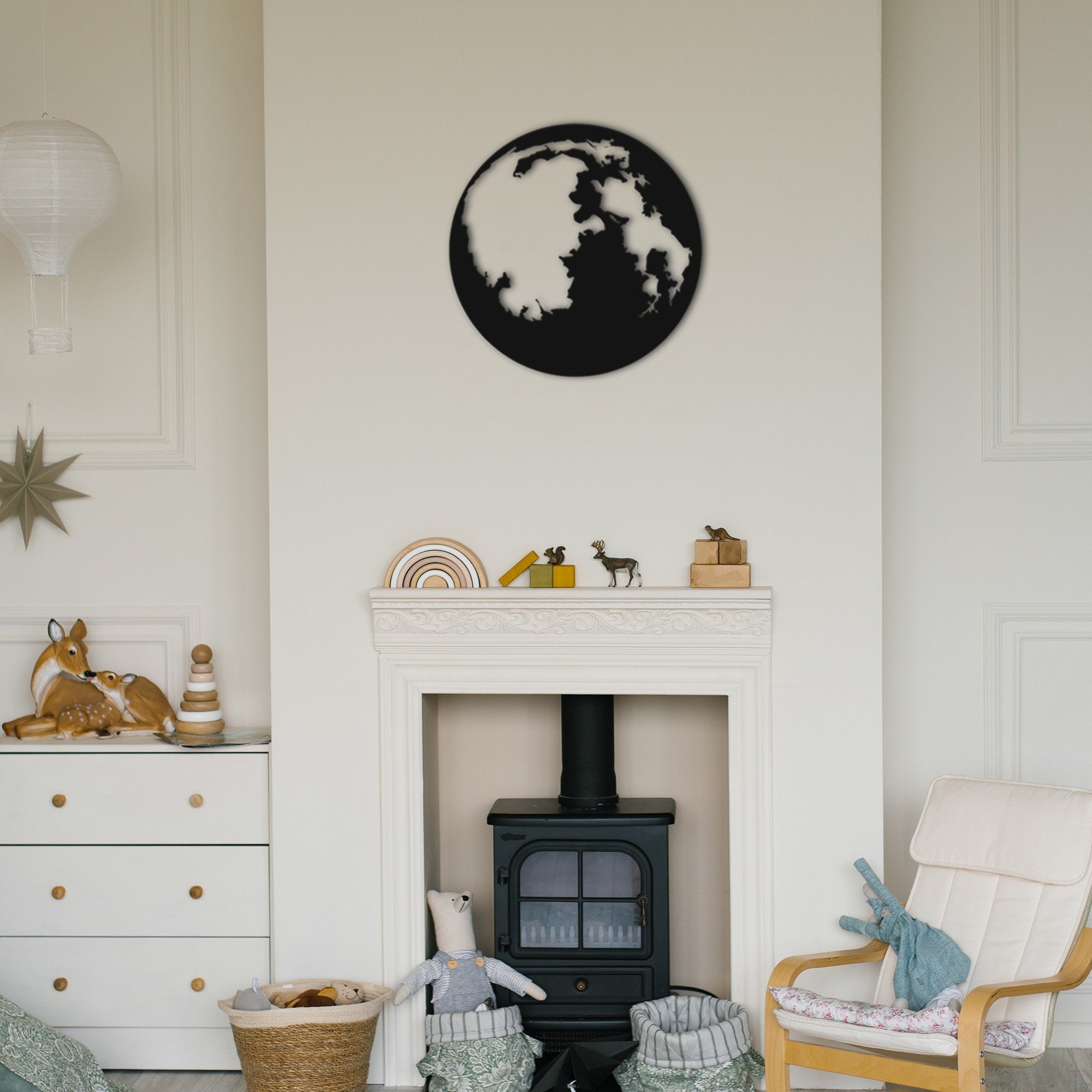 Big Moon Map Steel Wall Art, Moon Map Wall Decor, Living Room Wall ...