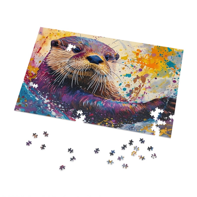 Challenging Jigsaw Puzzle: Otter in Colored Splatters premium Quality ...