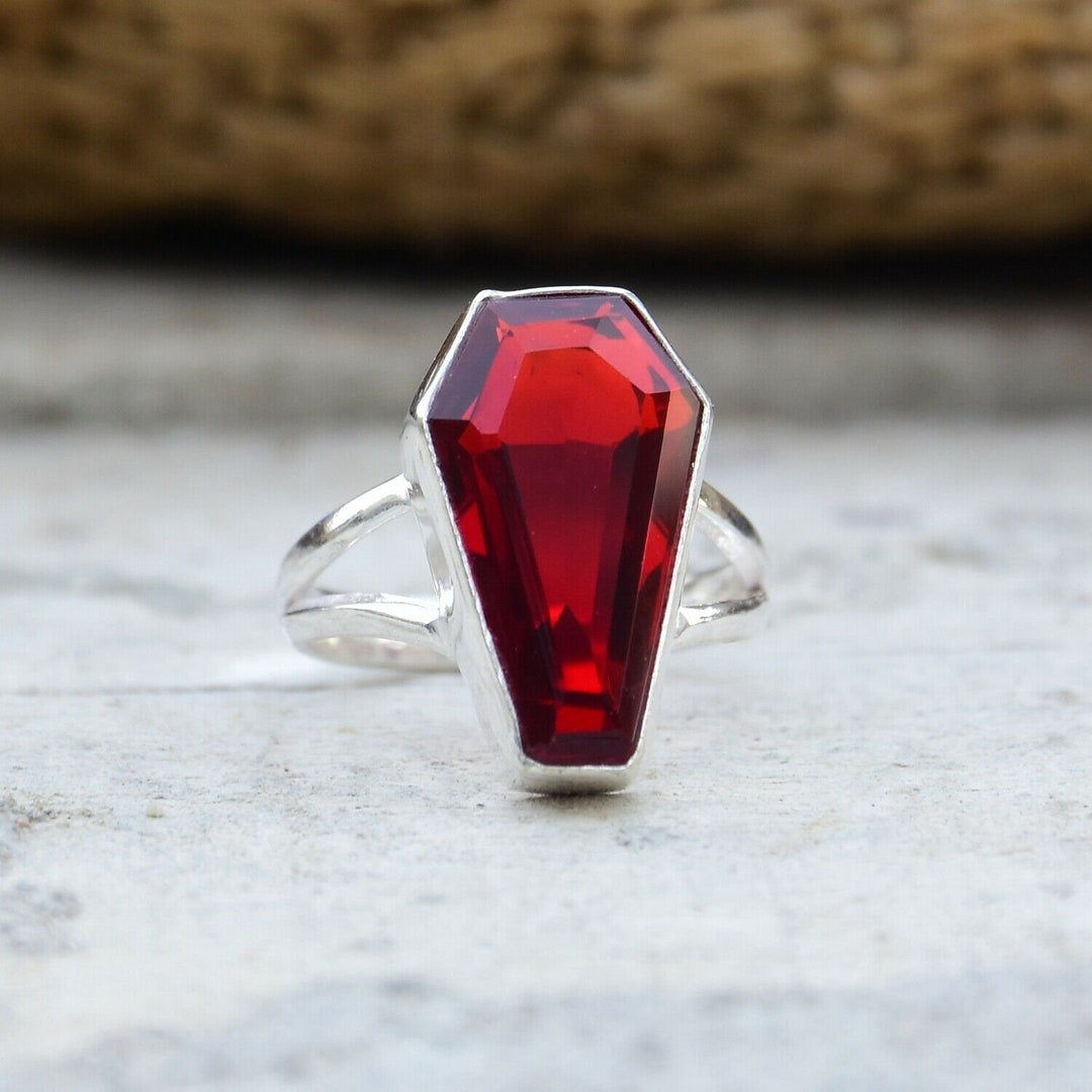 Coffin Ring, Garnet Gemstone Coffin Ring, 925 Sterling Silver Ring ...