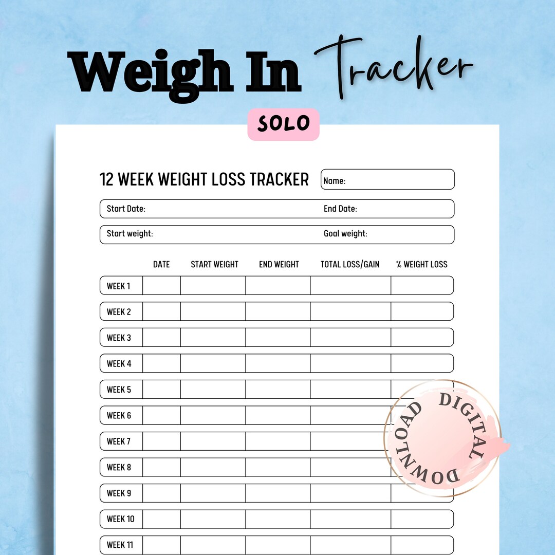 Weigh in Tracker Weight Loss Tracker Digital Download Printable ... Weigh in Tracker Weight Loss Tracker Digital Download Printable ...