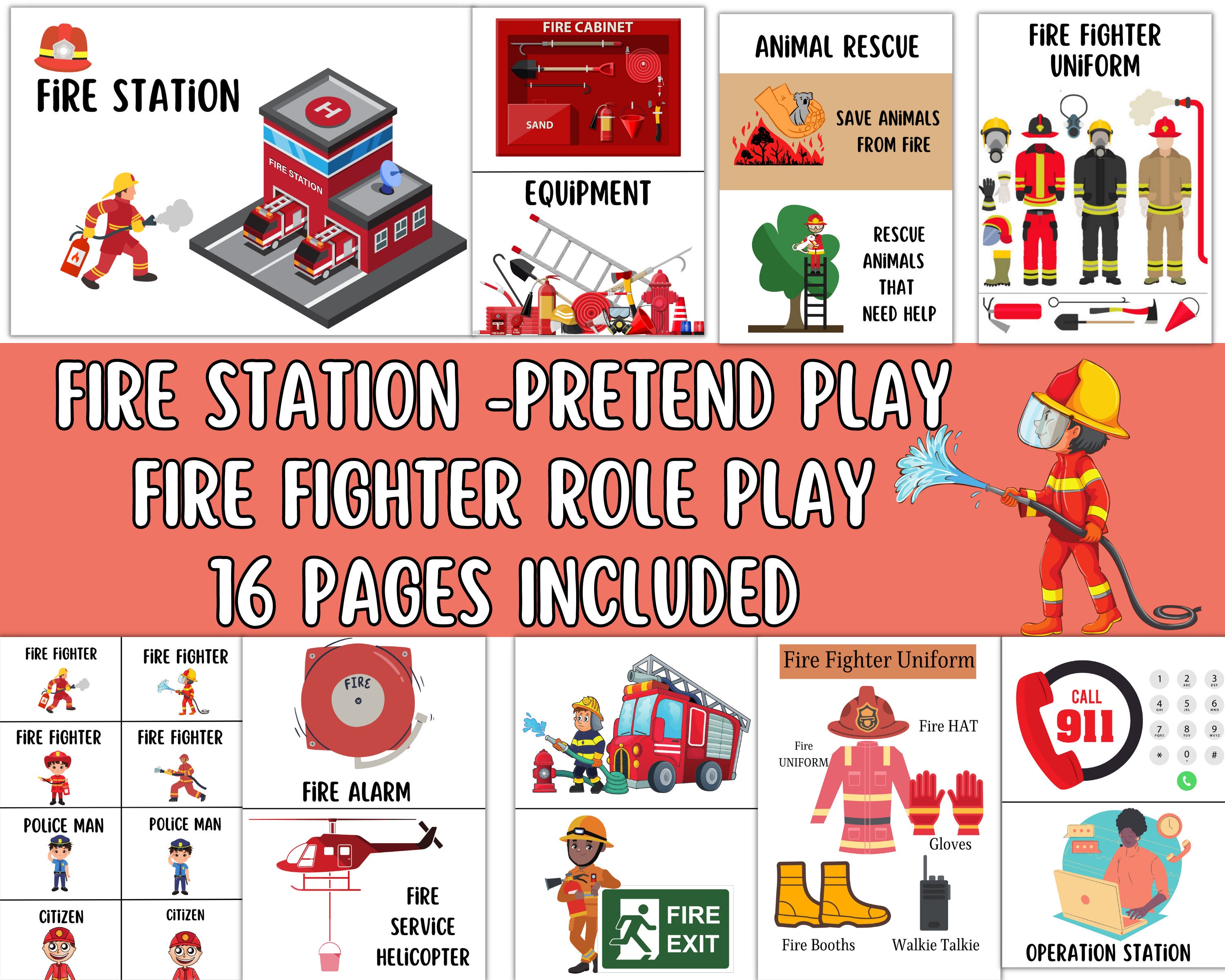 Fire Safety Learning Activity, Fire Station Pretend Play Printable ...