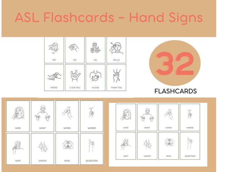 Set of Sign Language Printable Poster and ASL Flash Cards, Baby First ...