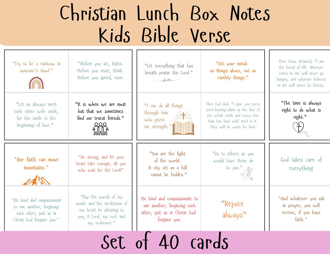 Set of 40 Christian Lunch Box Notes | Printable Bible Verse Cards for ...