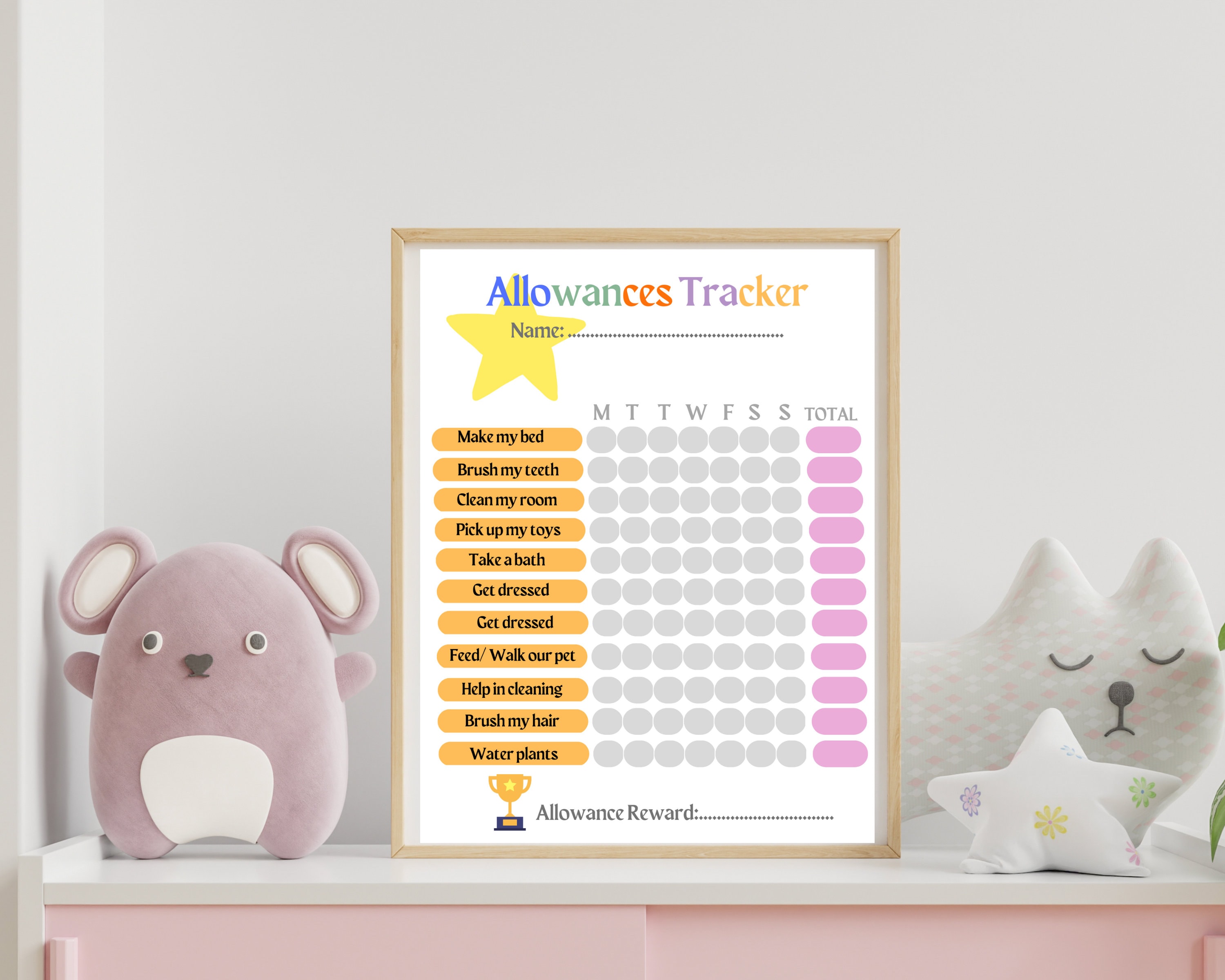 Allowance Tracker for Kids - Printable Weekly Allowance Chore Chart ...