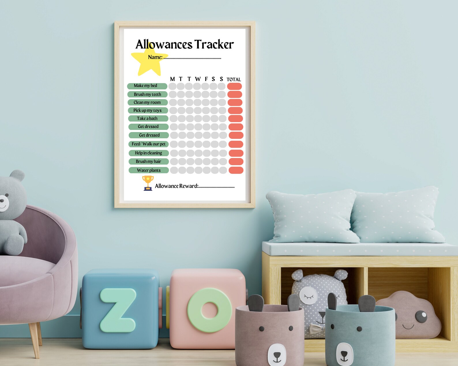 Allowance Tracker for Kids - Printable Weekly Allowance Chore Chart ...