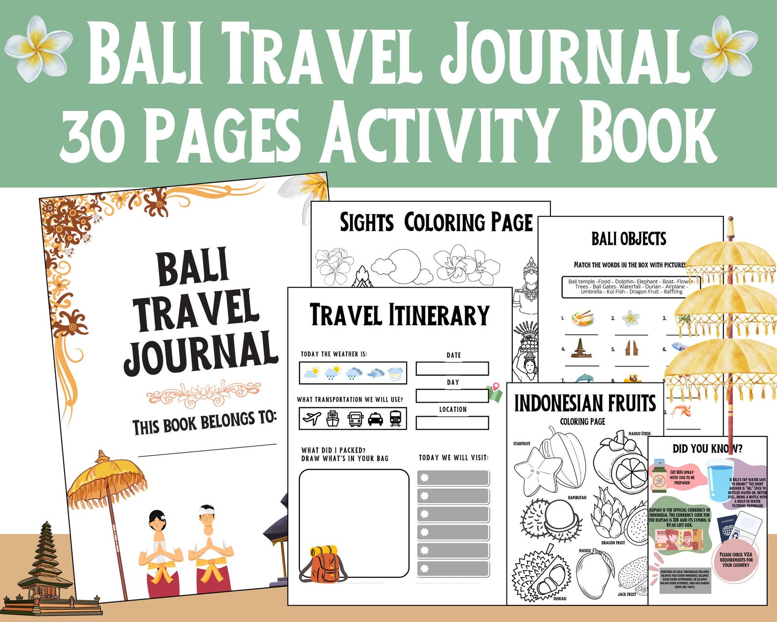 Bali Travel Journal, Kids Travel Activities,printable Coloring and ...
