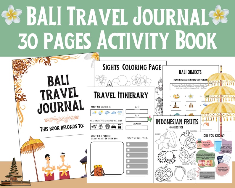 Bali Travel Journal, Kids Travel Activities,printable Coloring and ...