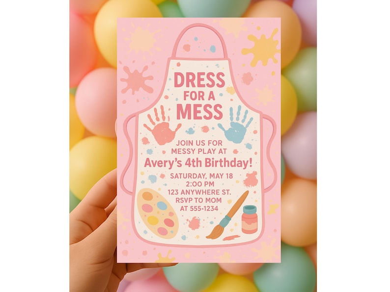 Messy Play Birthday Invitation – Sensory Girls Party Fun, Creative Kids ...