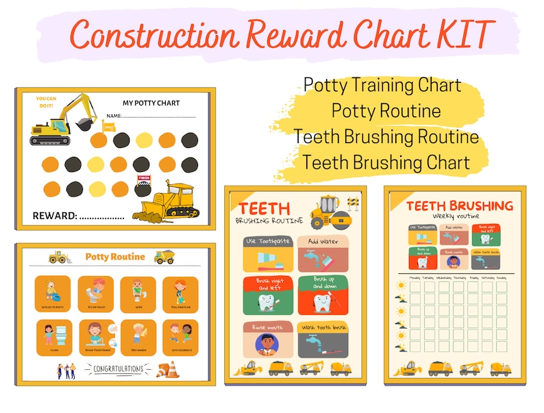 Potty Reward Chart Kit Construction Potty Training Chart - Etsy
