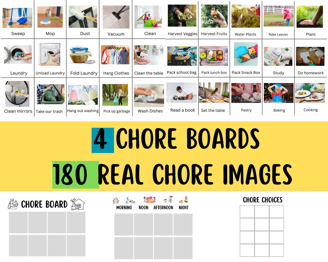 180 Chore Pecs REAL IMAGES+ 4 Choice Boards, Daily Chore Cards,toddler ...