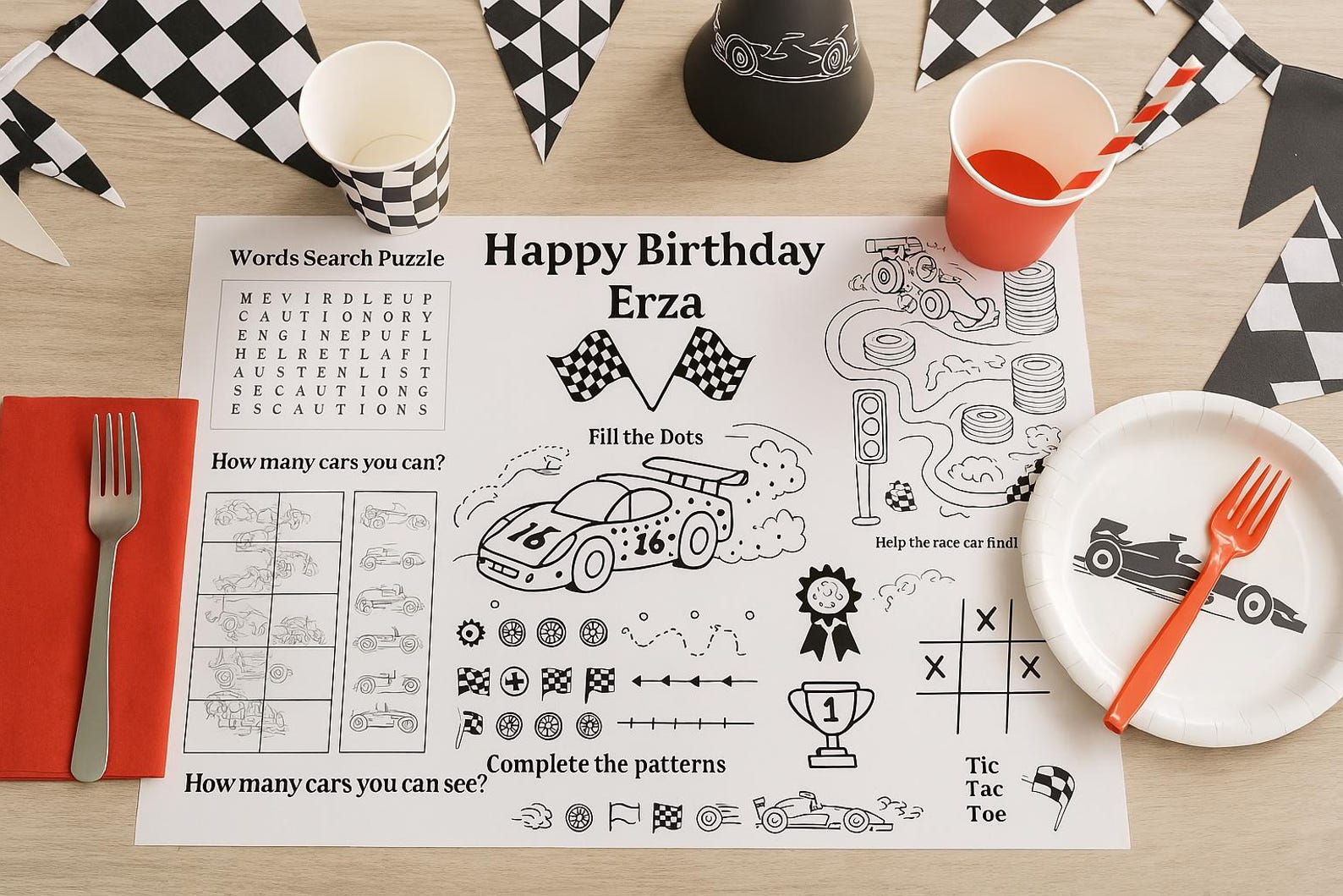 Racing Car Party Placemat | Printable Formula 1 Party Coloring Page ...