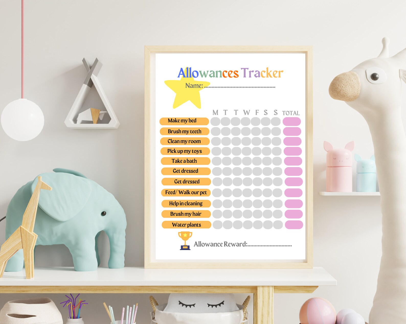 Allowance Tracker for Kids - Printable Weekly Allowance Chore Chart ...