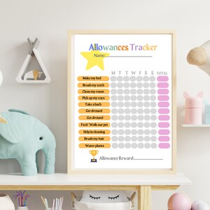 Allowance Tracker for Kids - Printable Weekly Allowance Chore Chart ...