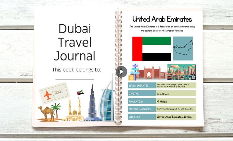 Dubai & UAE Kids Travel Journal | Printable Activities | Learning Games ...