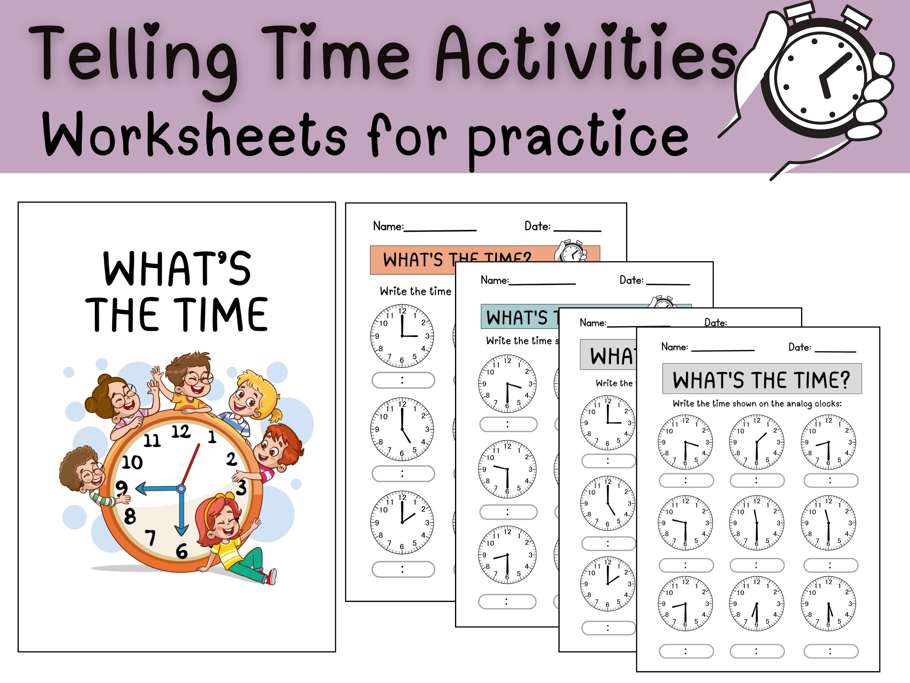 Printable Telling Time Worksheets for Kids, Clock Learning Activity for ...