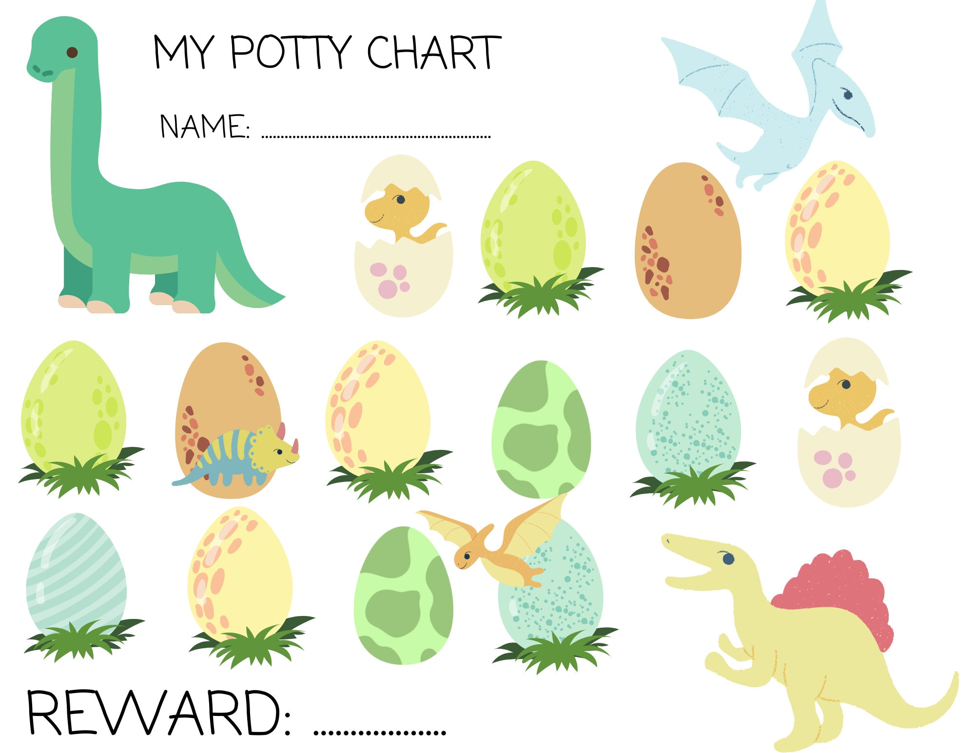 Printable Reward Chart - Dinosaur - Potty Training Chart -dinosaur Eggs ...
