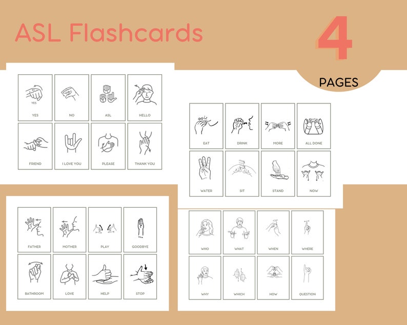Early Learning ASL Flashcards for Kids – Printable American Sign ...