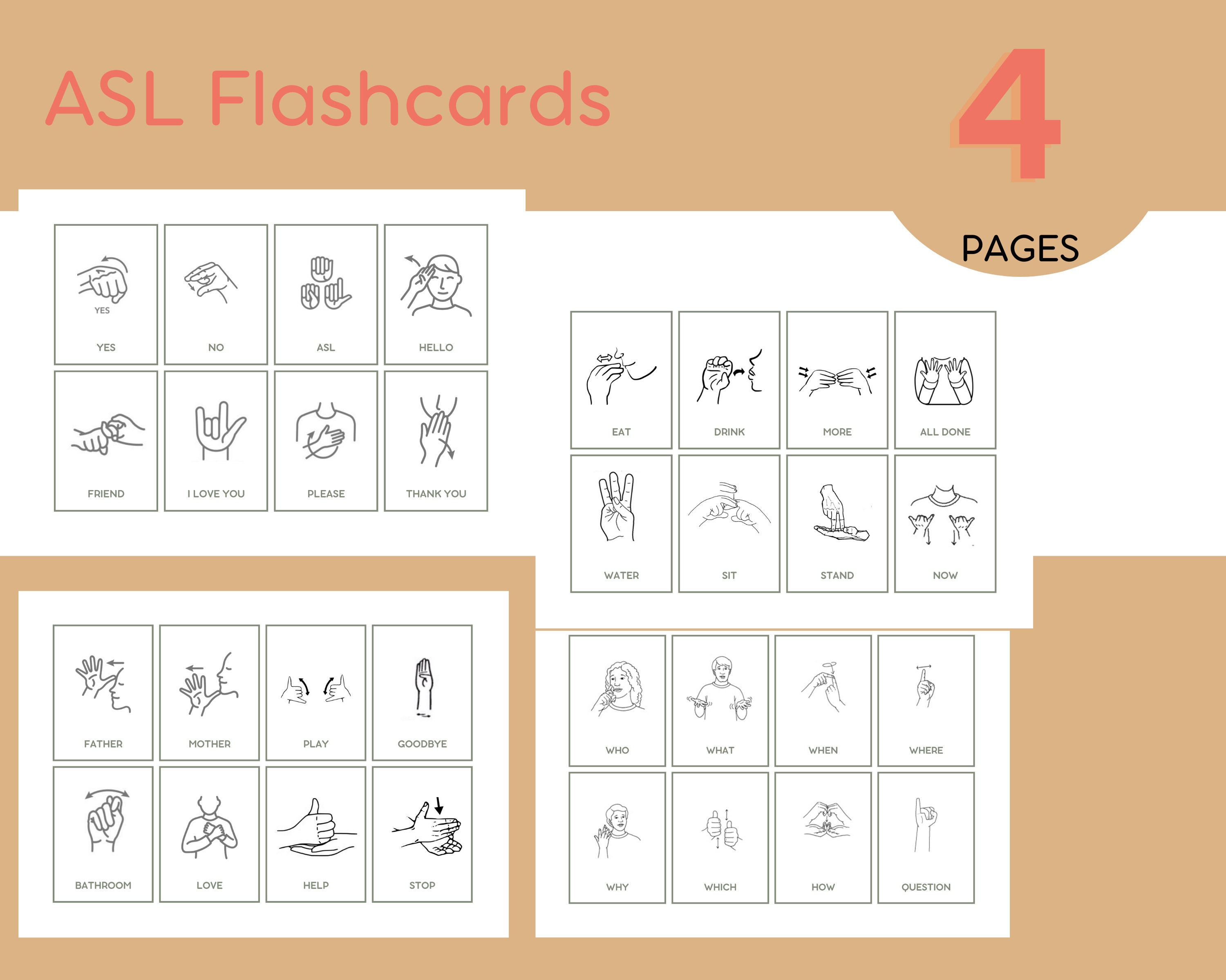 ASL FLASHCARDS , Hand Signs , Communication Autism Signals, Sign ... ASL FLASHCARDS , Hand Signs , Communication Autism Signals, Sign ...