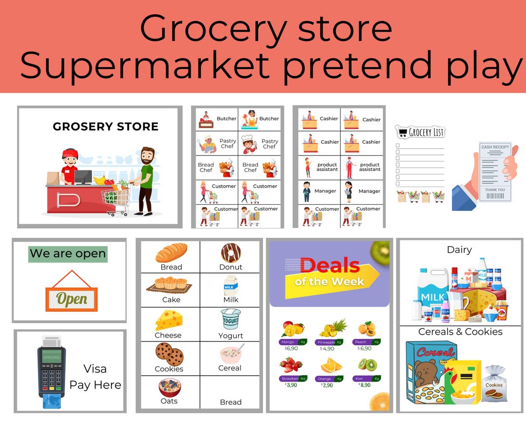 Grocery Store Pretend Play, Kids Supermarket Dramatic Play Center ...